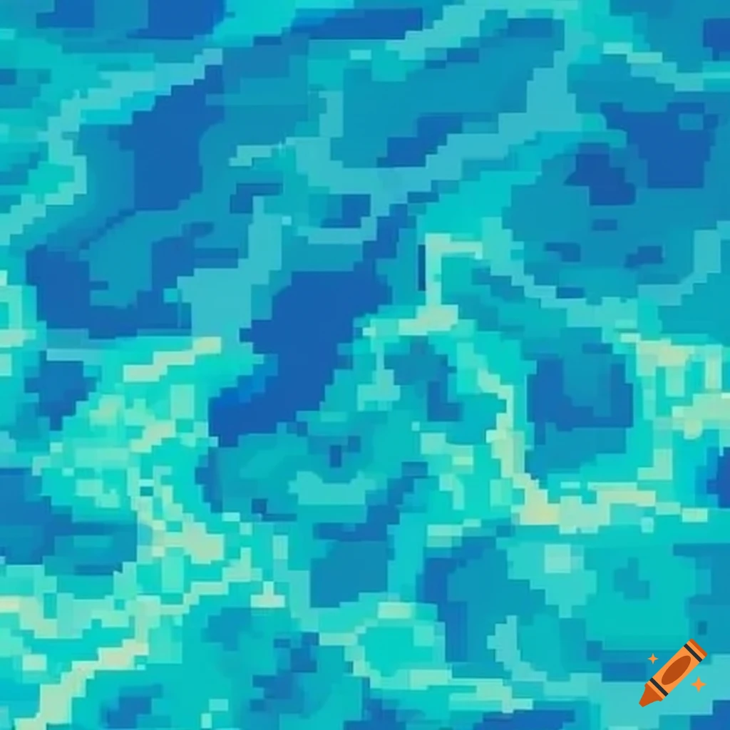 Pixel art top-view ocean scene on Craiyon