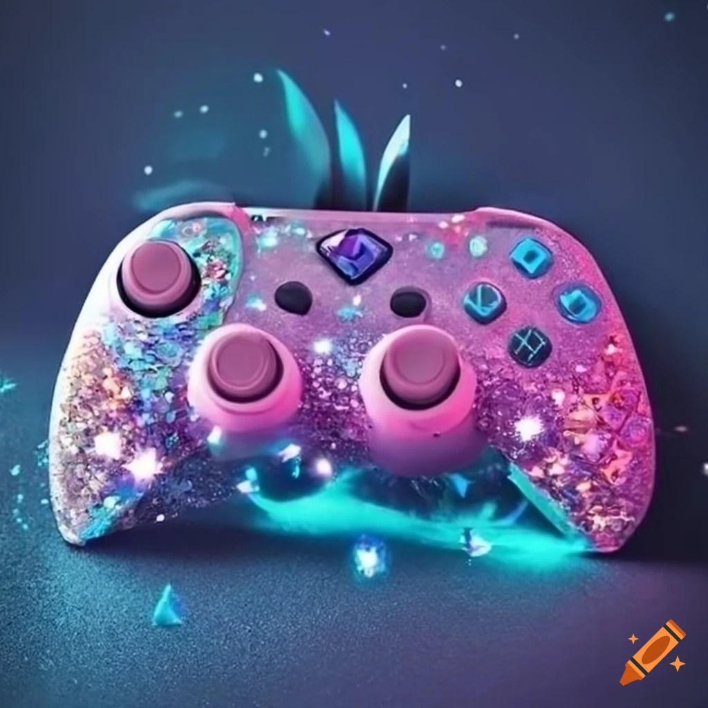 Cute pineapple with blue sparkles and diamonds, gaming controller theme ...