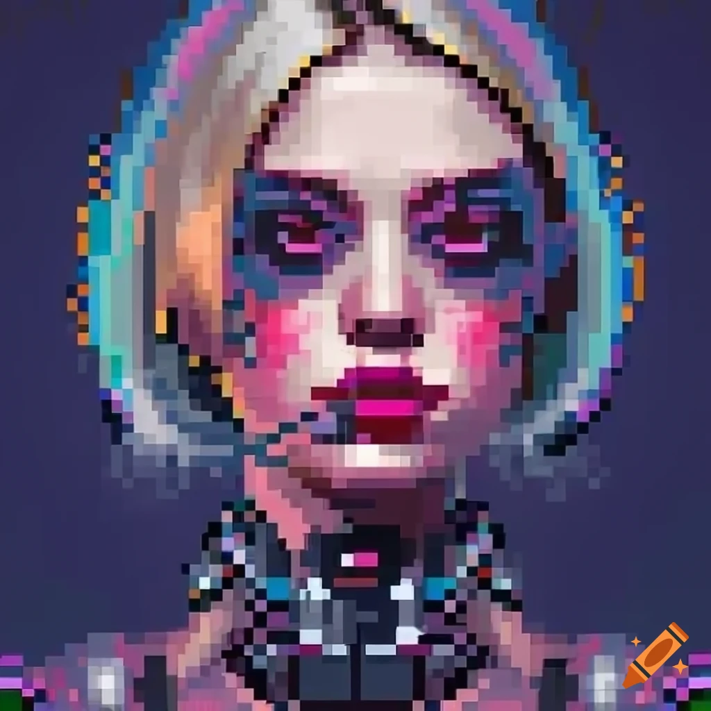 Pixel art portrait of a russian android cyborg girl on a cyberpunk ...