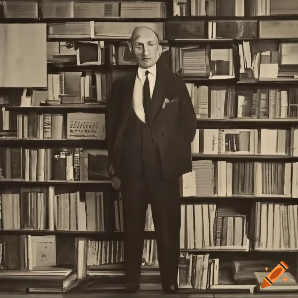 Mr. Otto Frank in his office with shelves of books and scattered papers ...