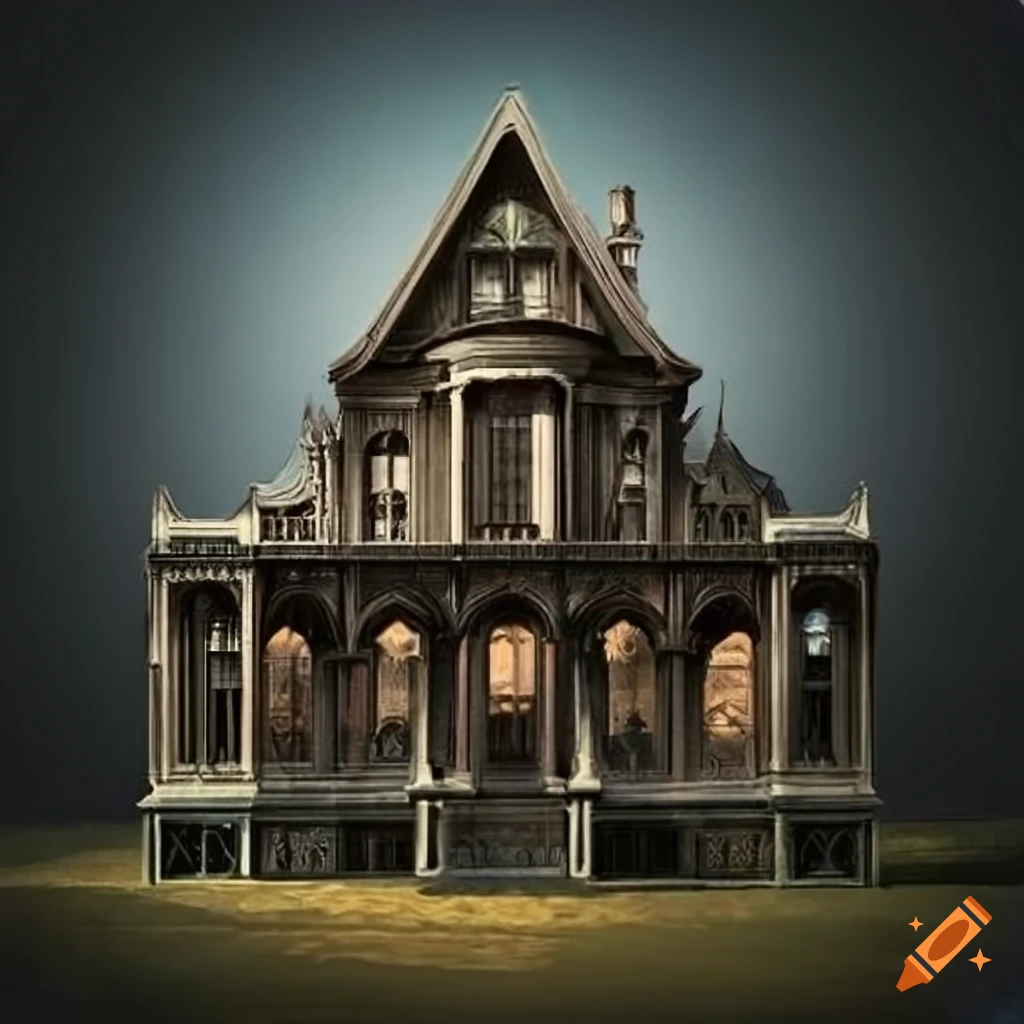 Gothic revival style house architectural concept art on Craiyon