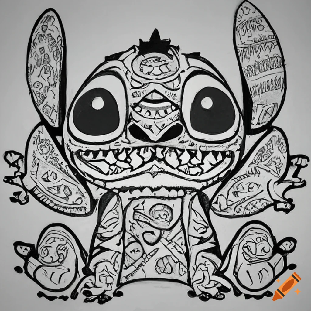 Tribal pattern disney character stitch tattoo on Craiyon