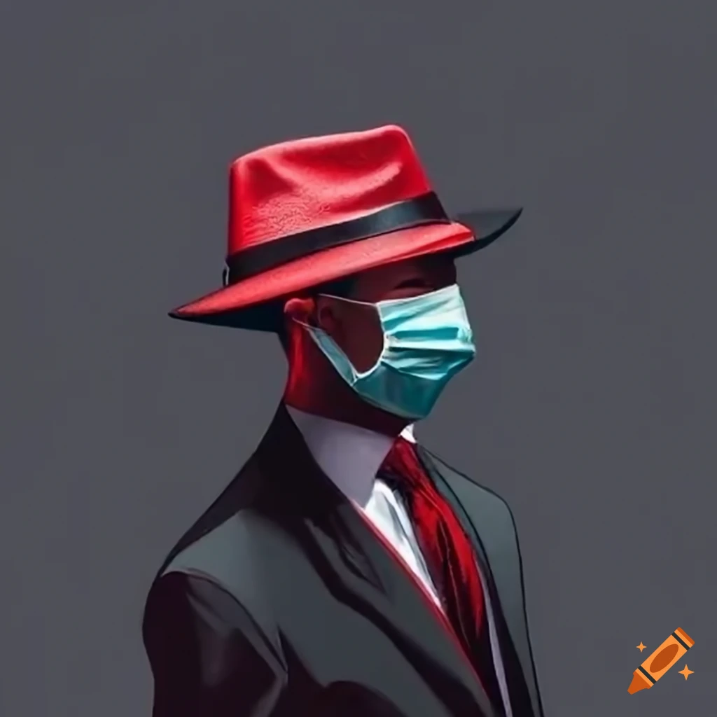 Mysterious man in black suit with fedora and mask on Craiyon