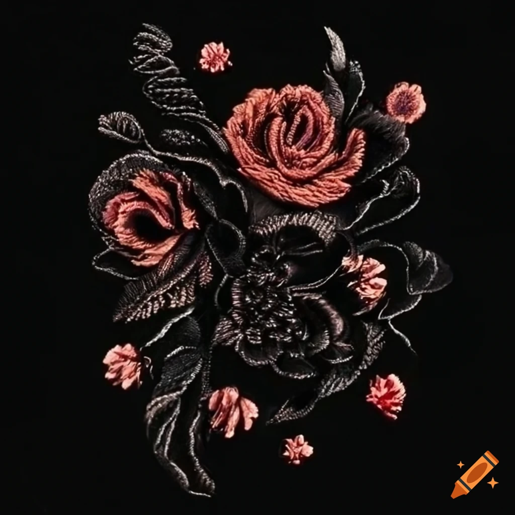 Black flower embroidery design on Craiyon