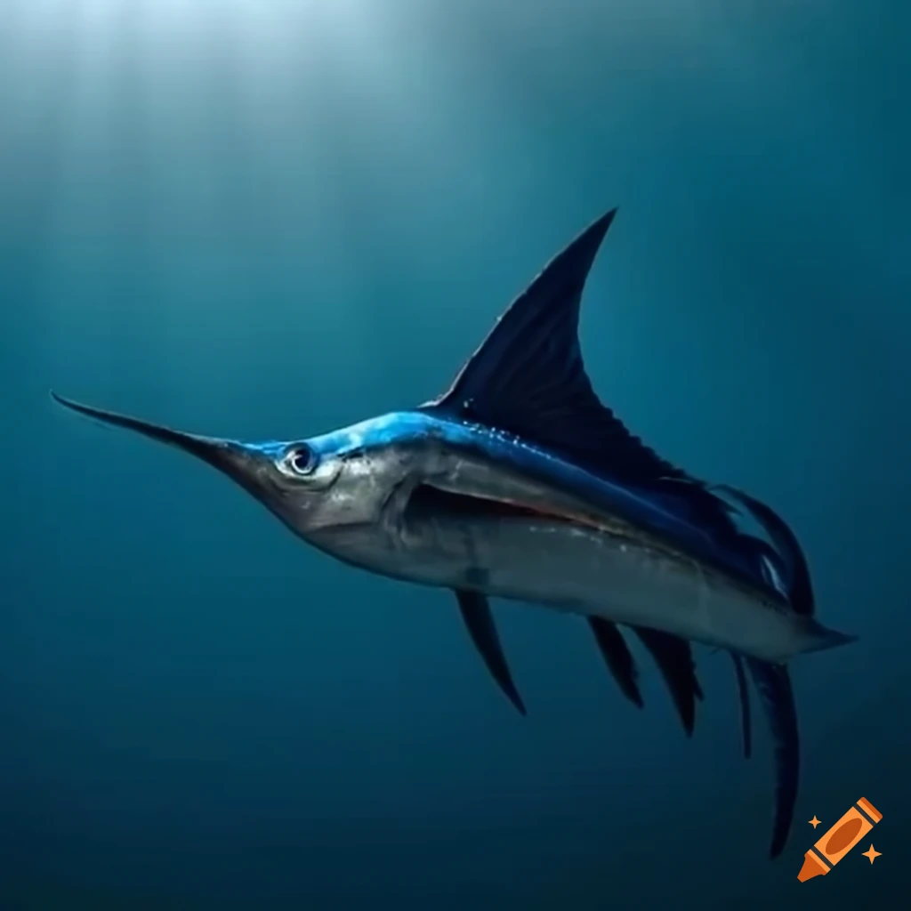 Marlin fish jumping out of the dark sea on Craiyon