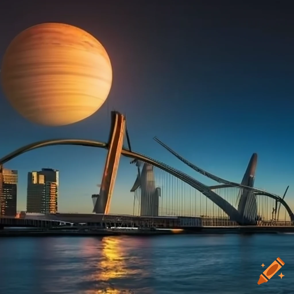 Rotterdam bridge with solar system sky on Craiyon