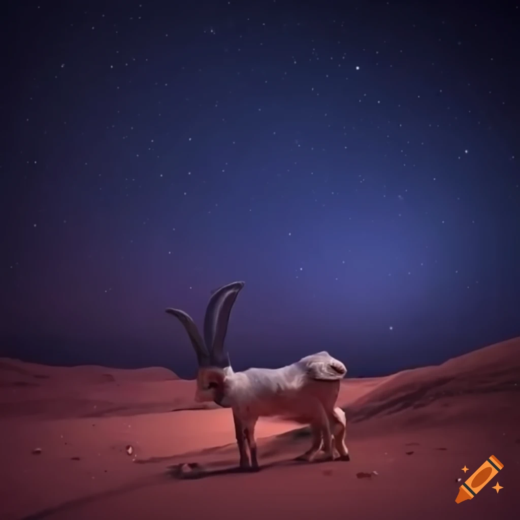 Goat grazing among stars on a lunar landscape on Craiyon