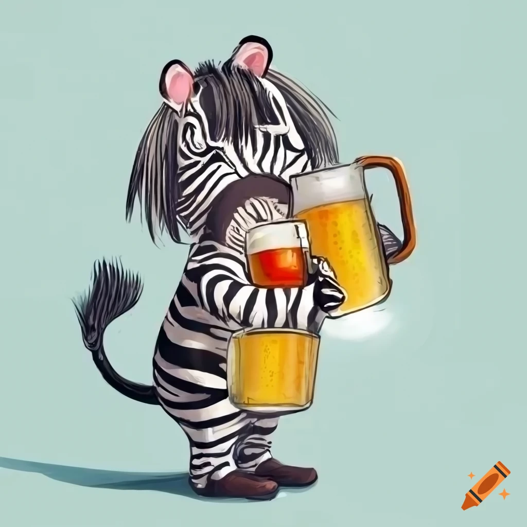 Playful zebra with a German mug enjoying beer on Craiyon