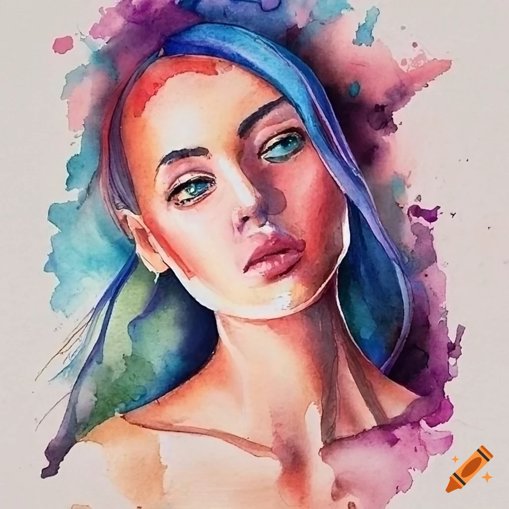 Female depicted in watercolor on Craiyon