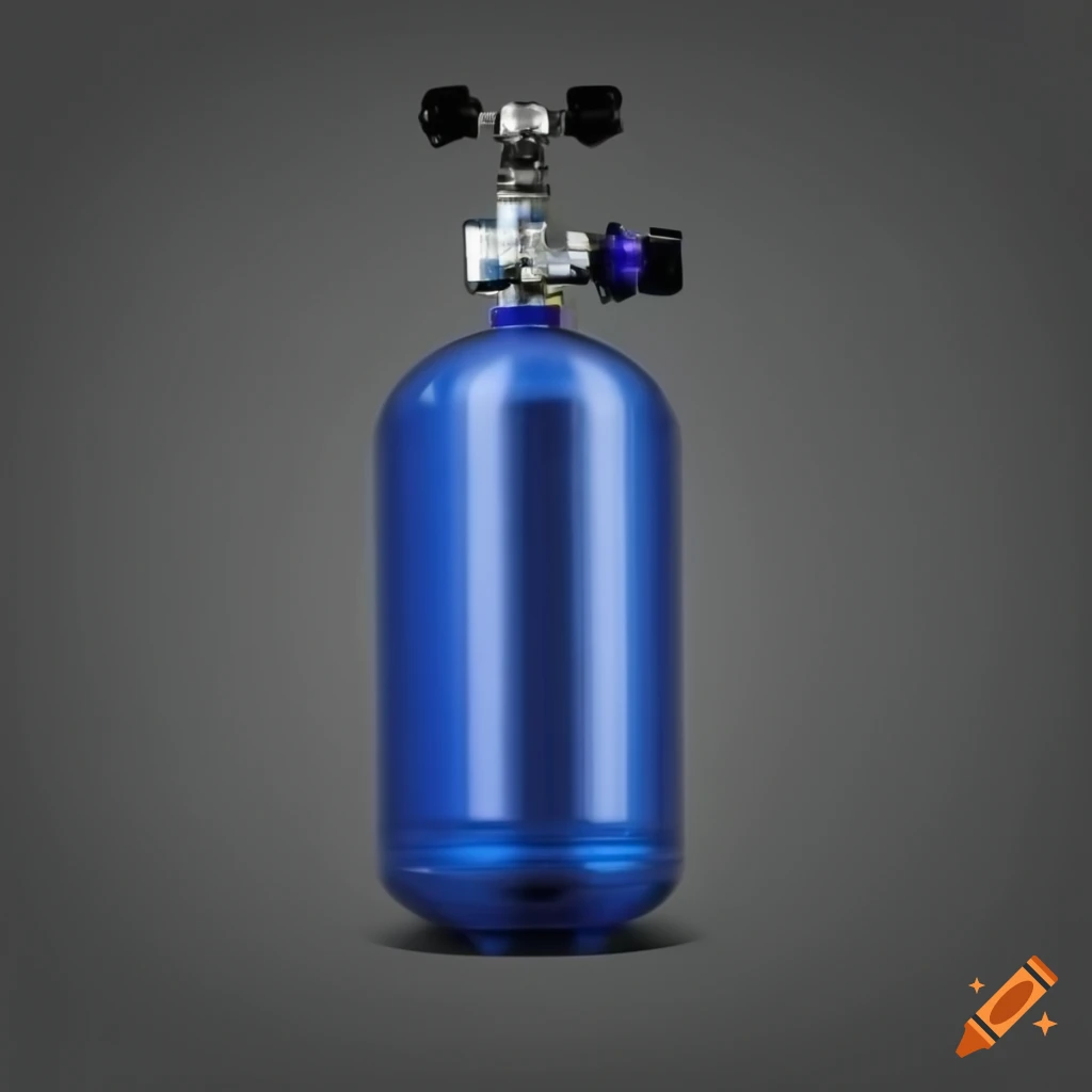 Blue aluminum nitrous tank with dynamic lighting on black background on ...