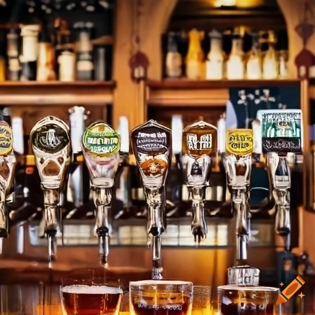 Craft beer taps in a unique pub atmosphere on Craiyon