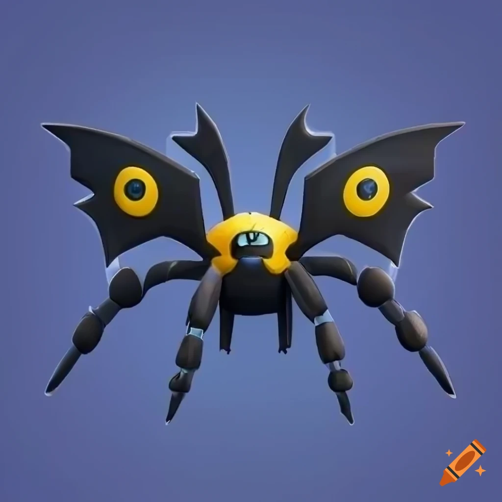 Poison and flying-type tarantula pokemon with bat wings and gem stones ...