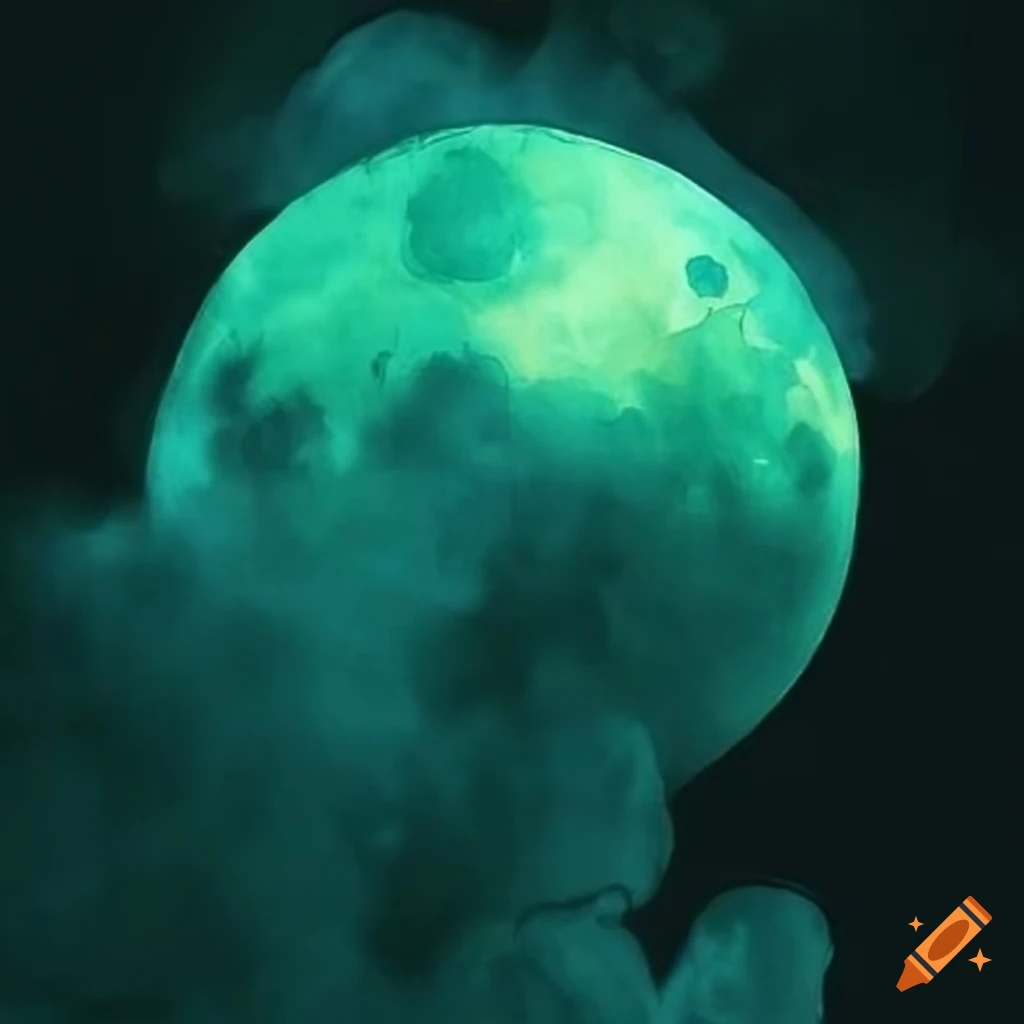 Abstract art with penumbra ink moon smoke in green watercolor on Craiyon