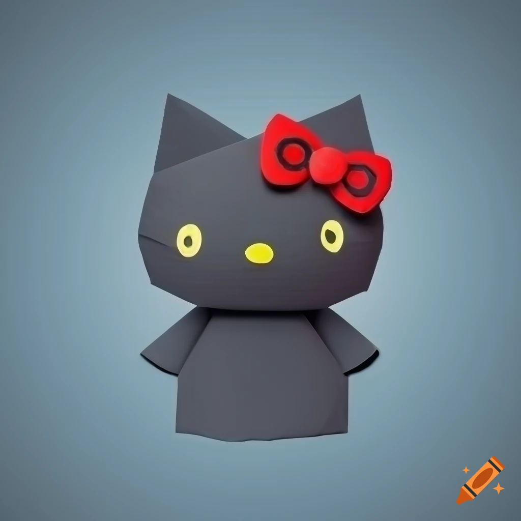 Origami Hello Kitty in a high poly style on a blue wood background on ...
