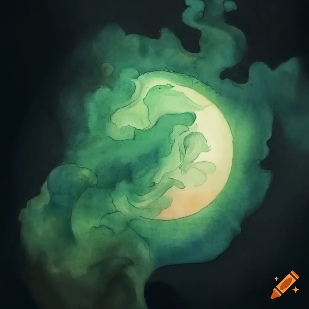 Penumbra ink moon smoke plant in green watercolor on Craiyon