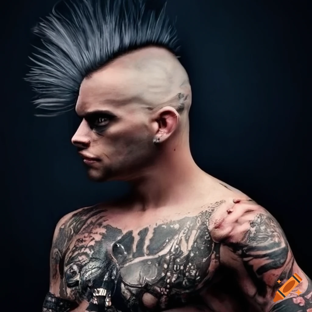 Portrait of a punk man with a mohawk hairstyle on Craiyon