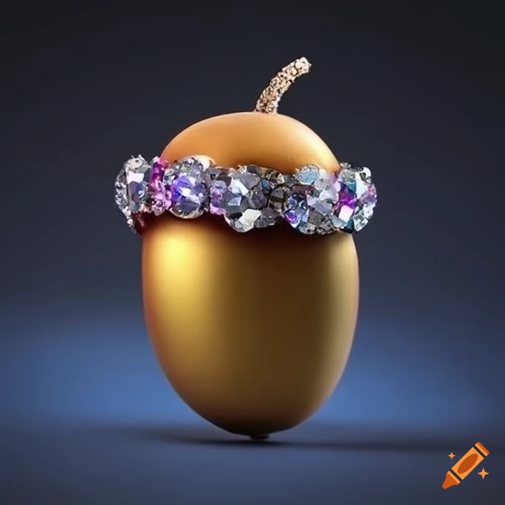 Golden acorn with crystal gem cap on Craiyon
