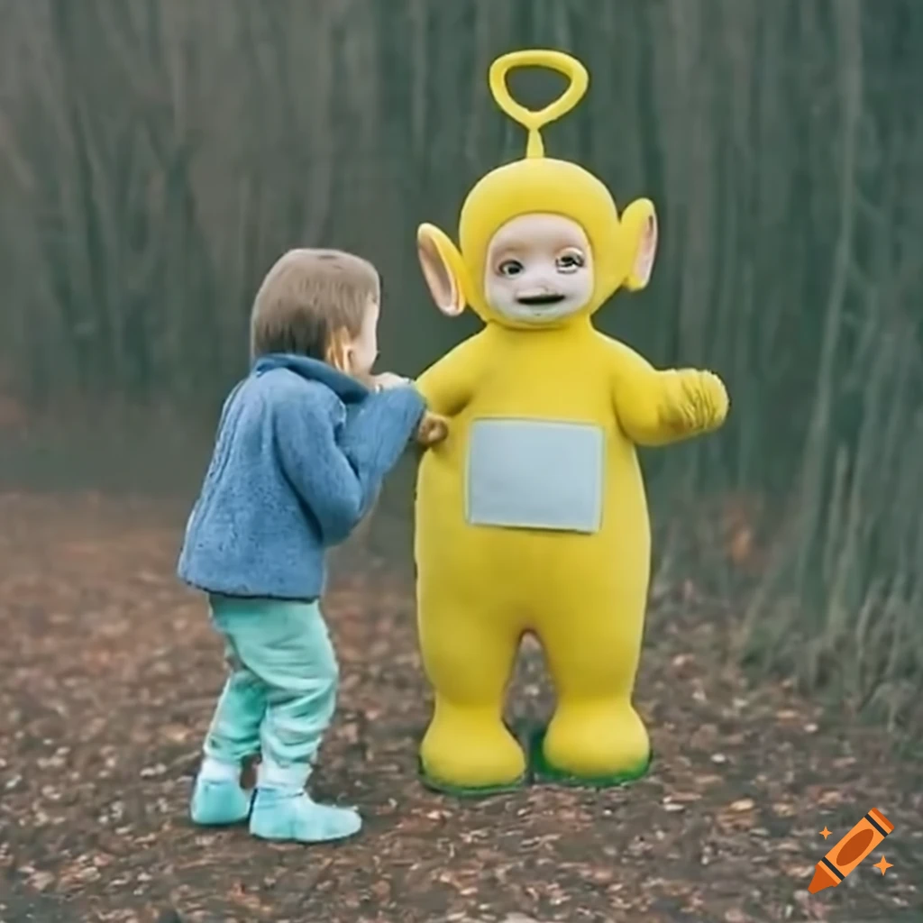 Female teletubby offering a ride to a boy on Craiyon