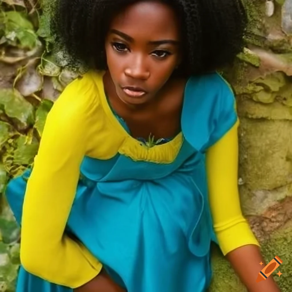 African attire in green, yellow, and blue colors on Craiyon