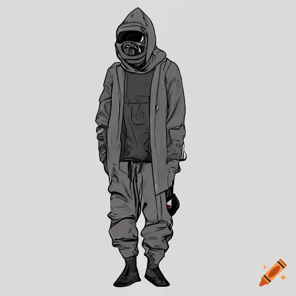 Cyberpunk man with moustache, beard, mullet, ski mask, hoodie, and ...