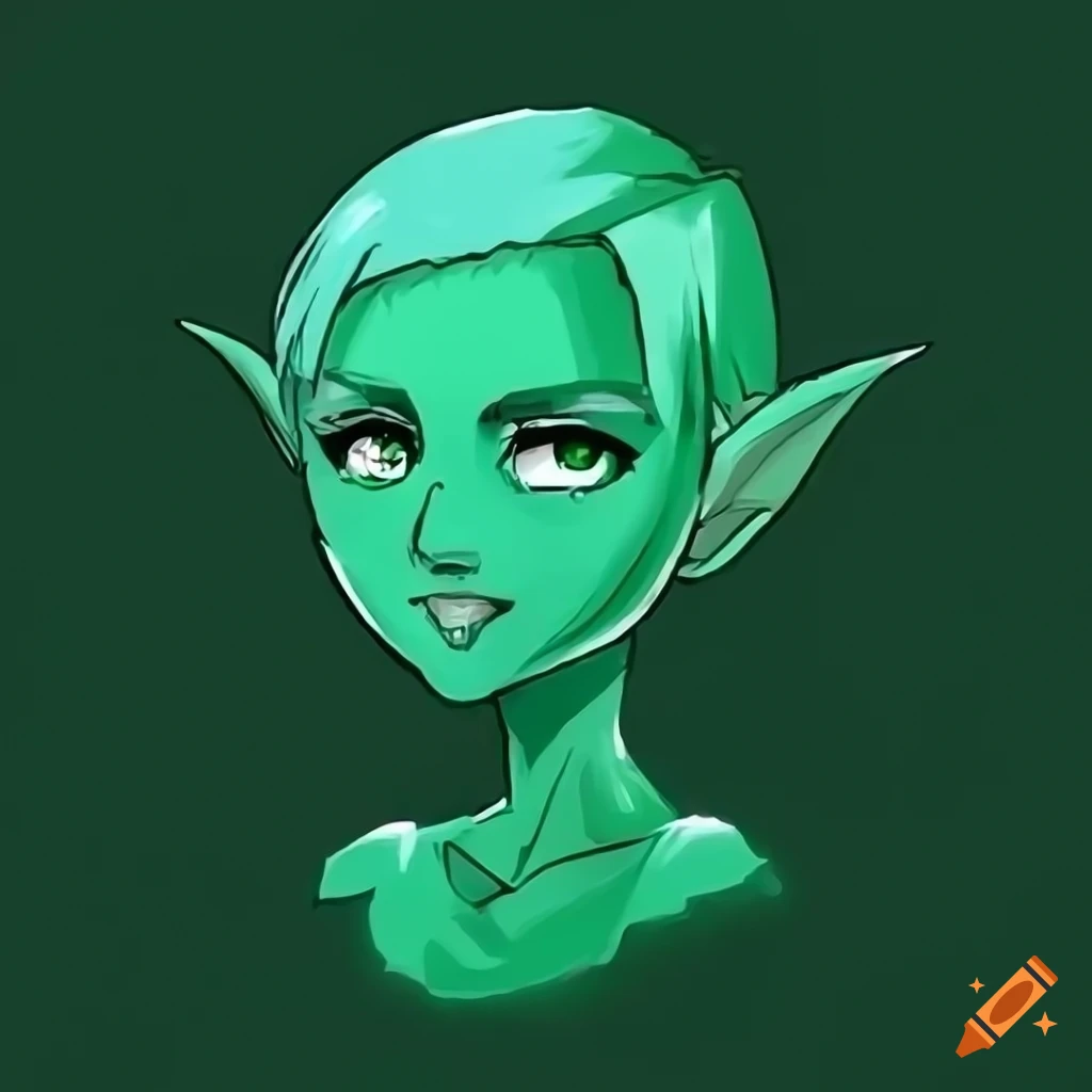 Simple female goblin head portrait in anime style outline on Craiyon