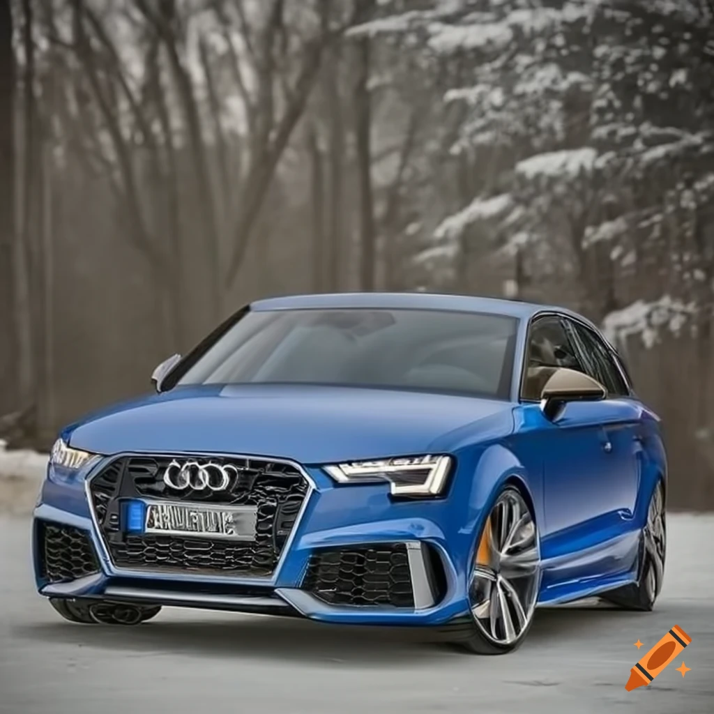 Dark frosted blue Audi RS3 with silver wheels on Craiyon