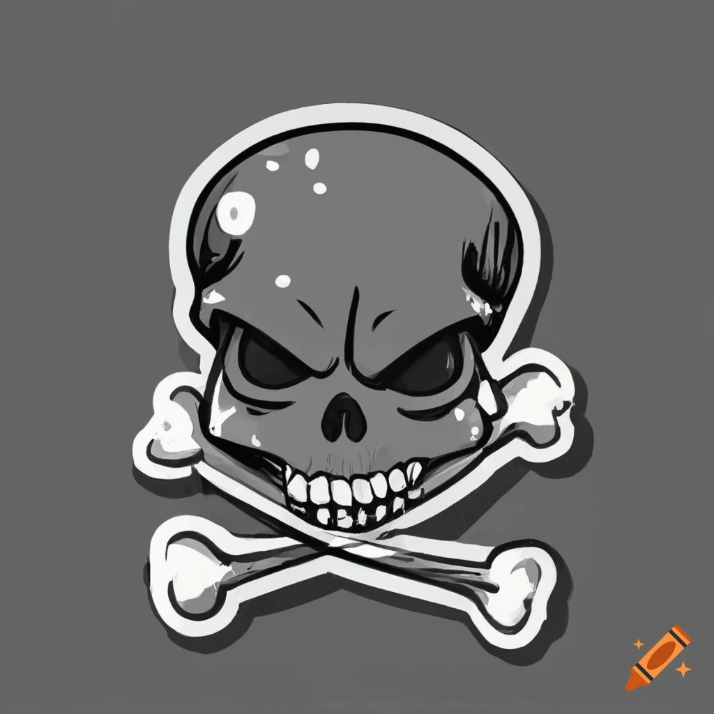 Anime style black and white skull and crossbones sticker on Craiyon