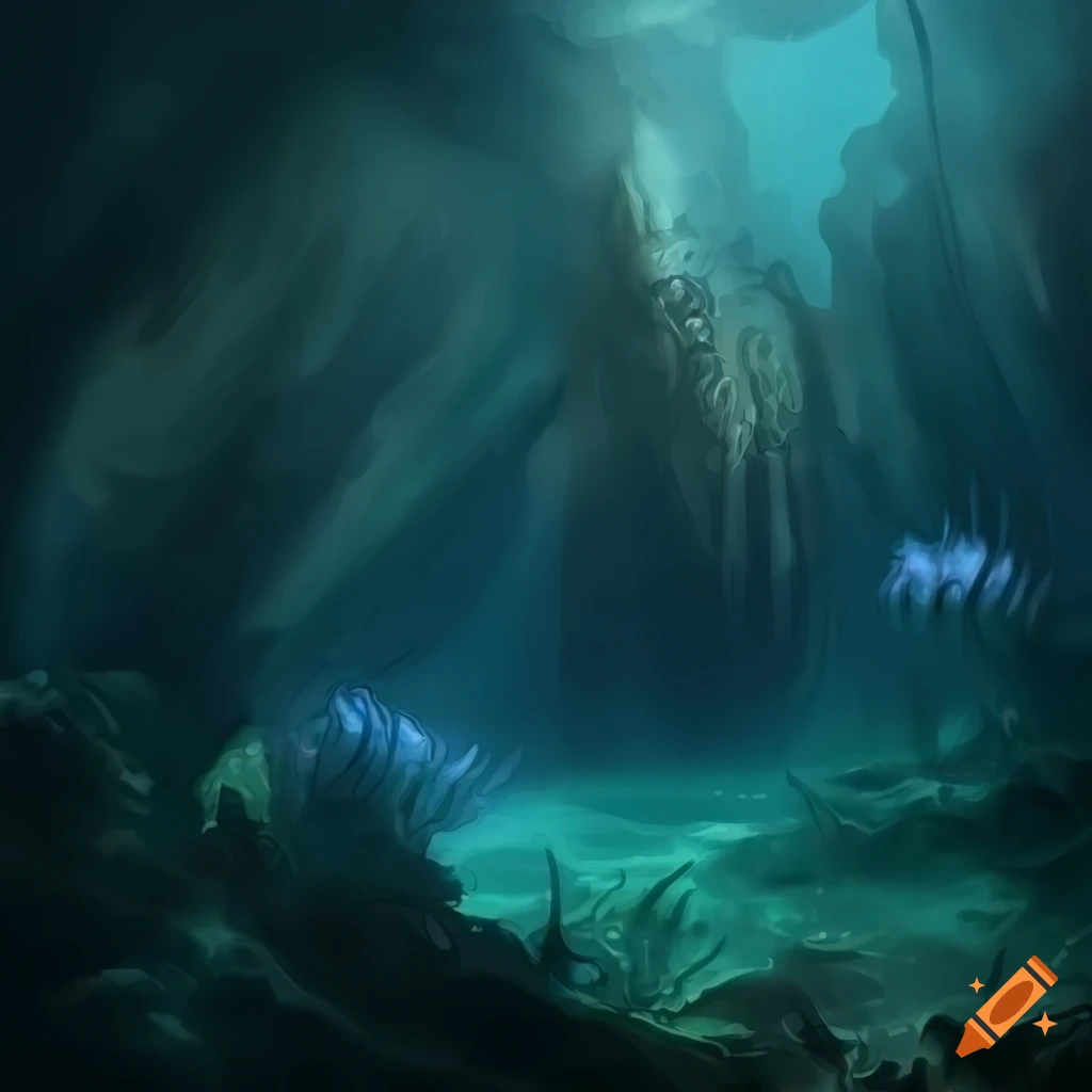Ocean hadal zone in a fantasy art style on Craiyon