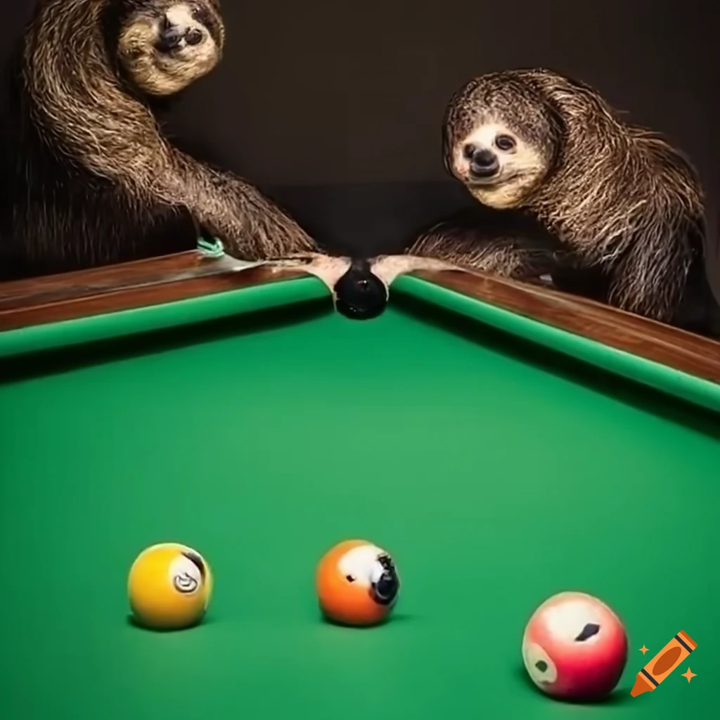 Group of sloths playing pool on Craiyon