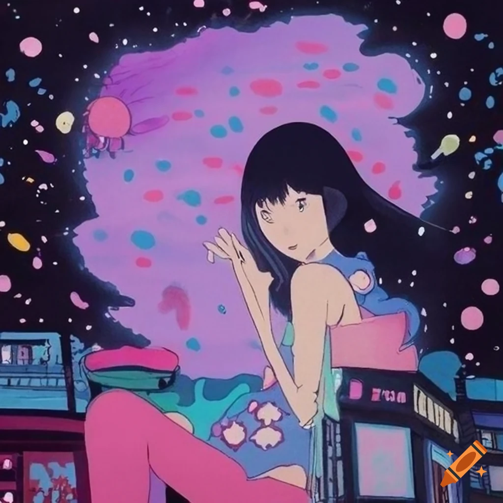 Lo-fi fantasy movie poster for midnight city by chiho aoshima on Craiyon