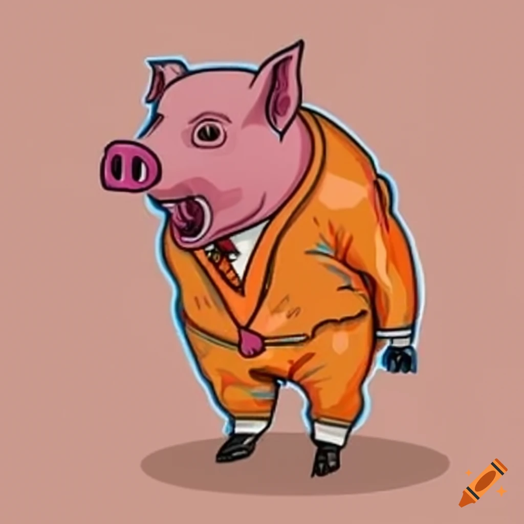 Pig wearing an orange jumpsuit on Craiyon