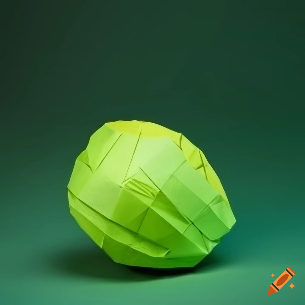 Origami lemon fruit on green wood matte background on Craiyon
