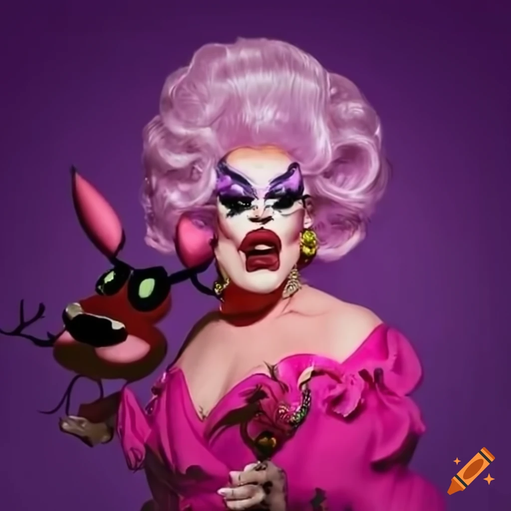 Drag queen with Courage the Cowardly Dog on Craiyon