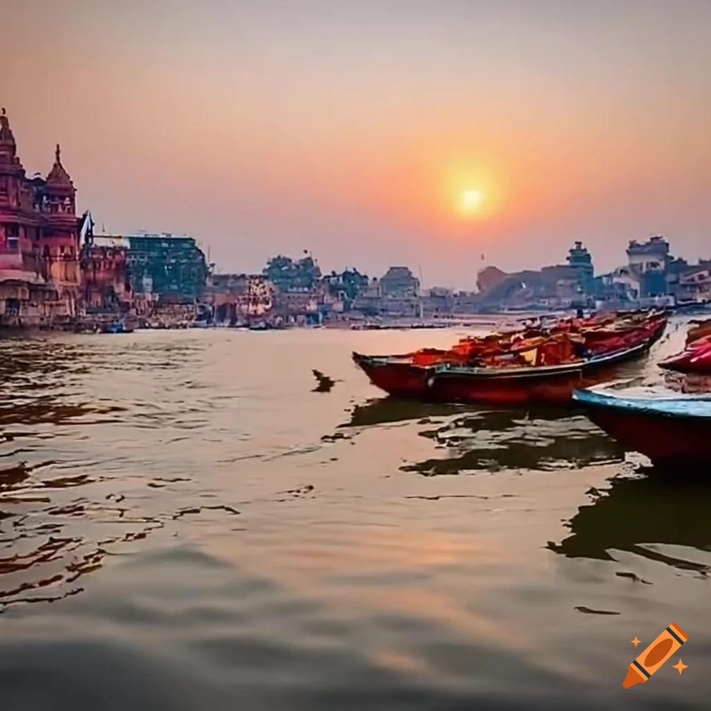 Iconic Varanasi ghats with colorful temples and boats along the ...