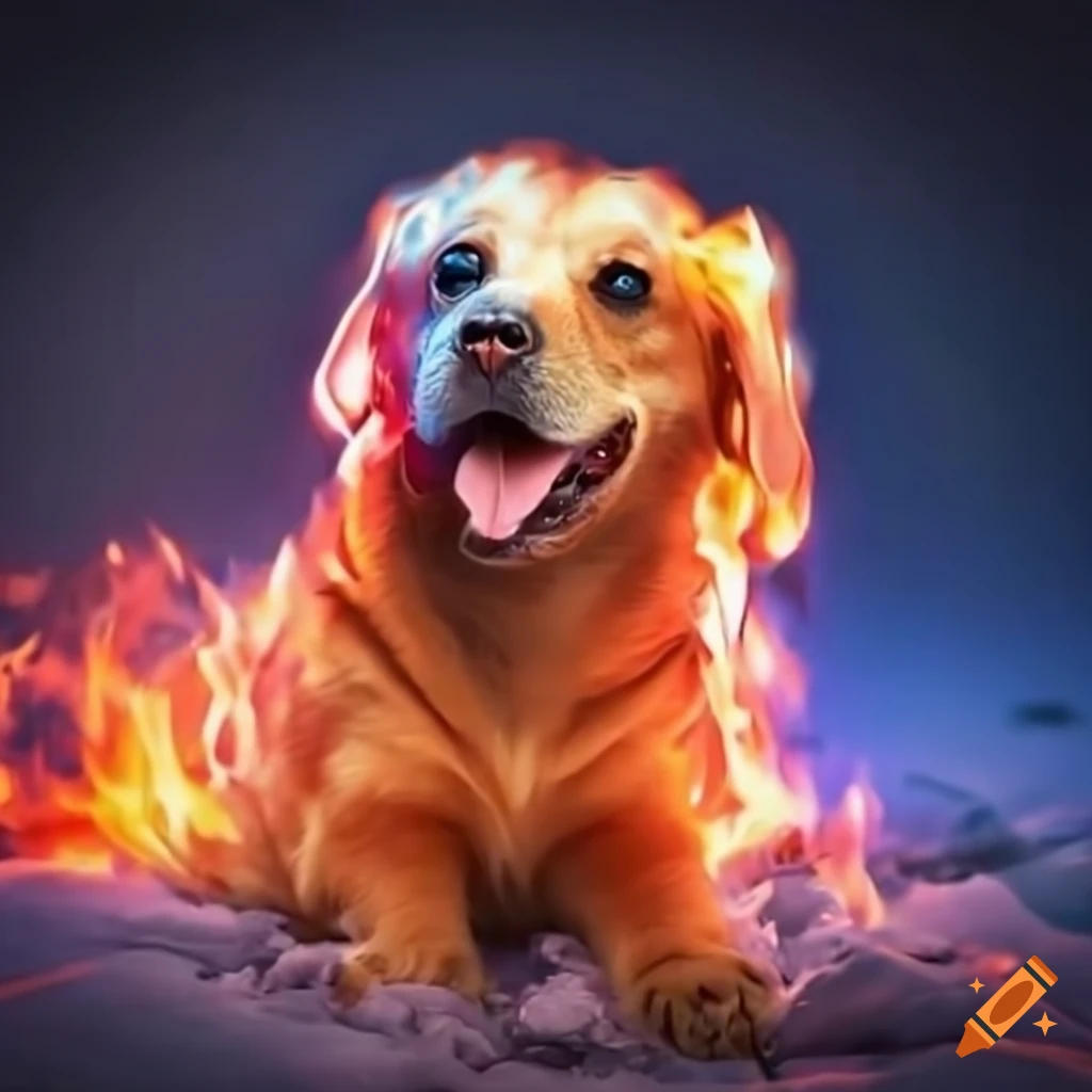 Cute dog with fire and ice tail on Craiyon