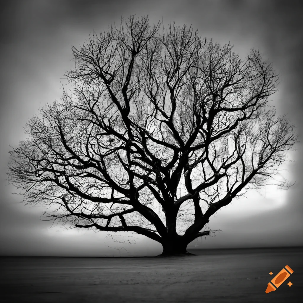 Surreal black and white photograph of a tree on Craiyon