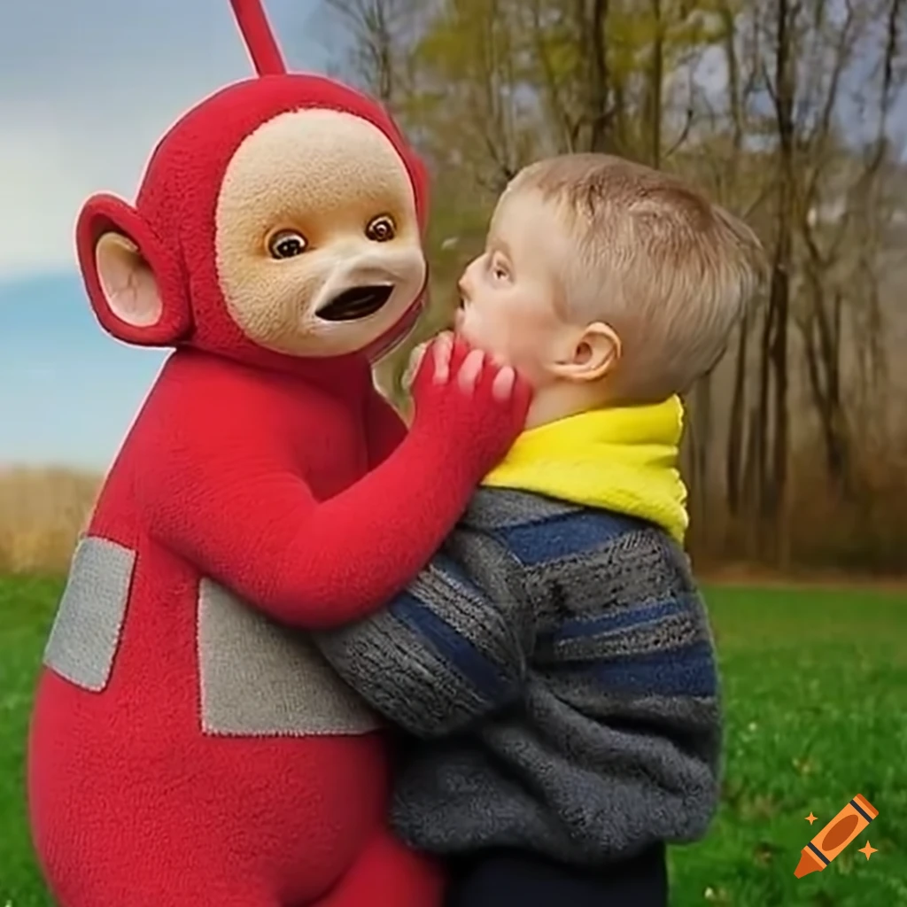 Female teletubby playfully tells boy she will crush him in her arms on ...