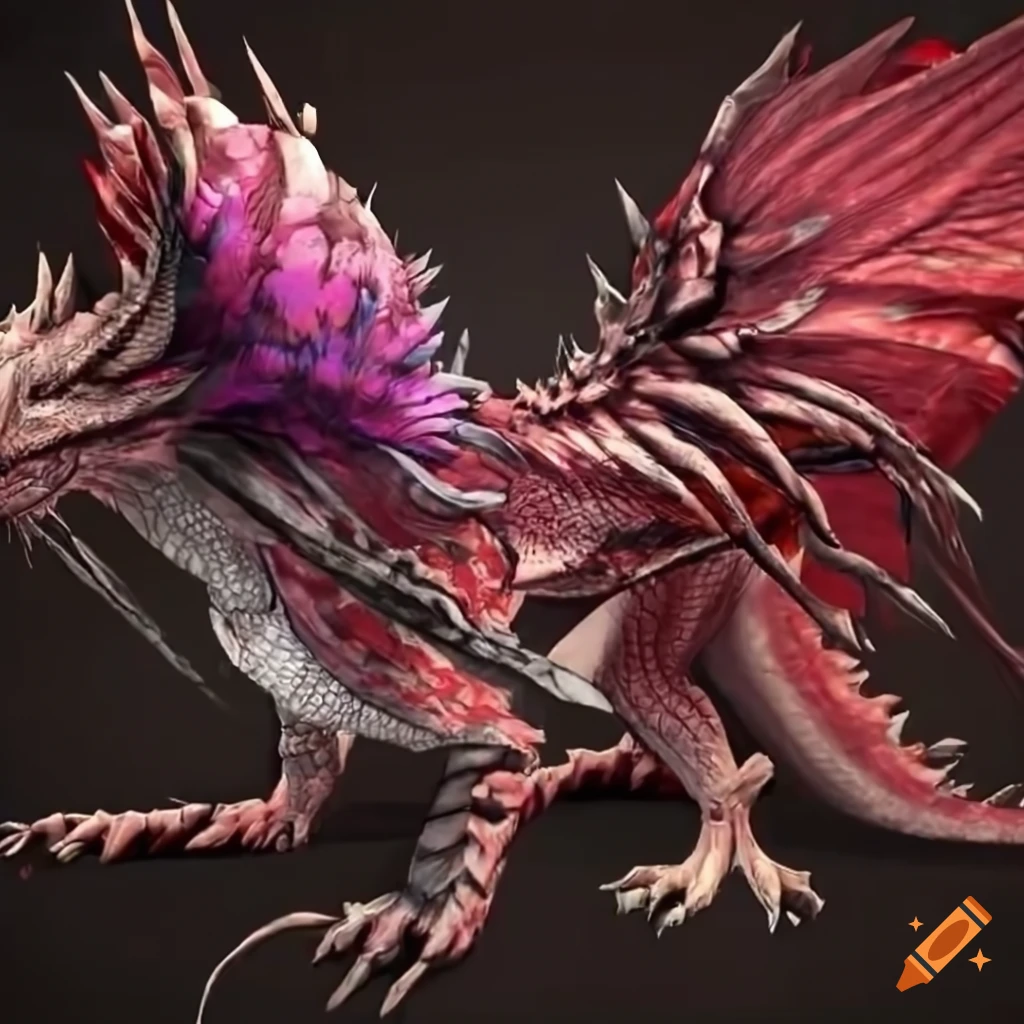 Mythical sakura wyvern chameleon with tendrils in monster hunter style ...