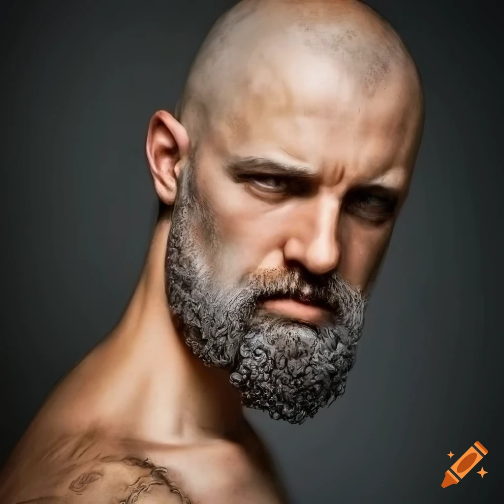 Portrait of hercules with shaved head and short beard on Craiyon