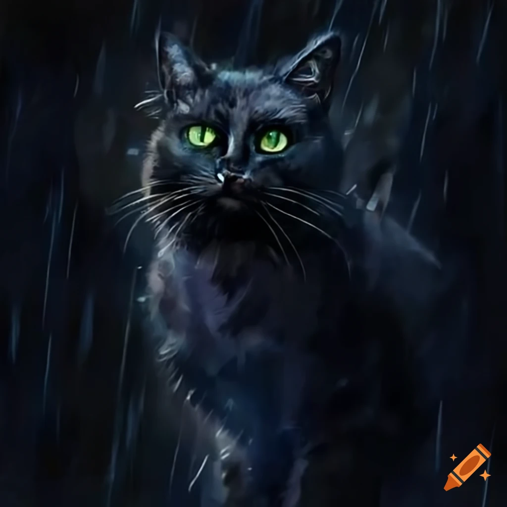 Black cat in the rain on Craiyon