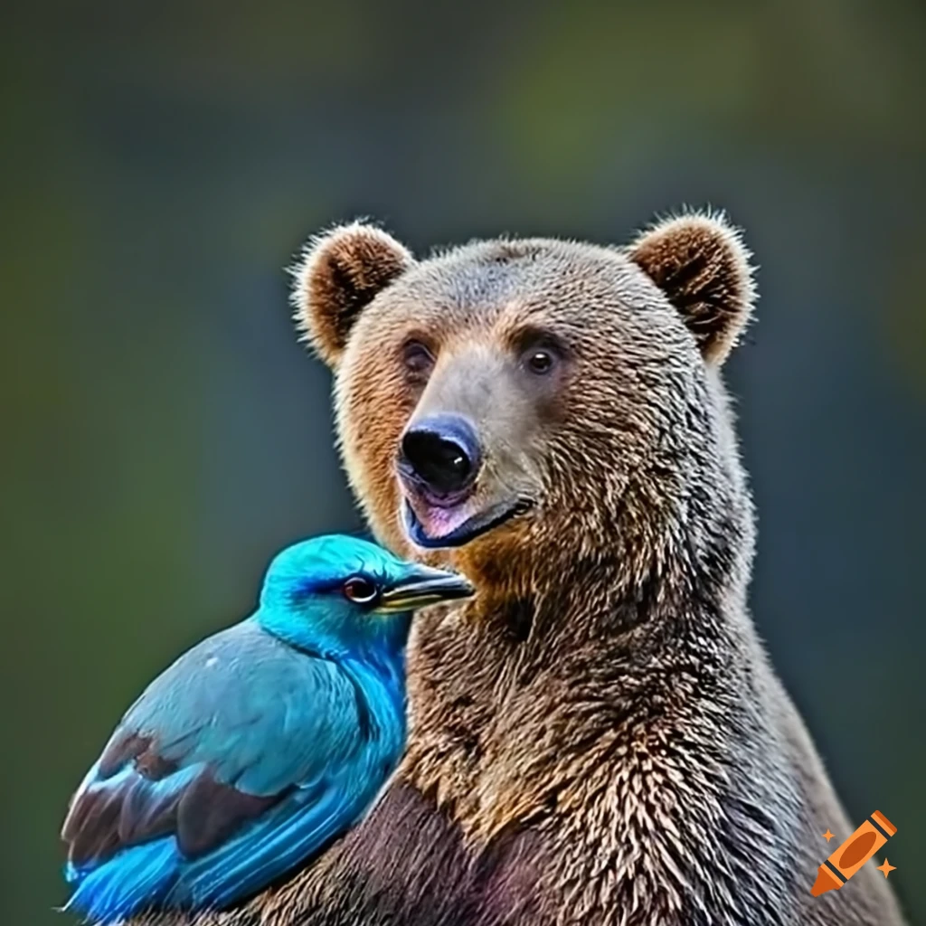 Blue bird with a brown bear on Craiyon