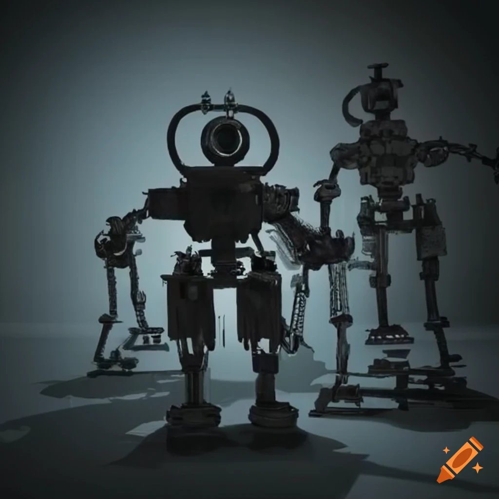 Intricately-designed mechanical robots with painted shadow on Craiyon