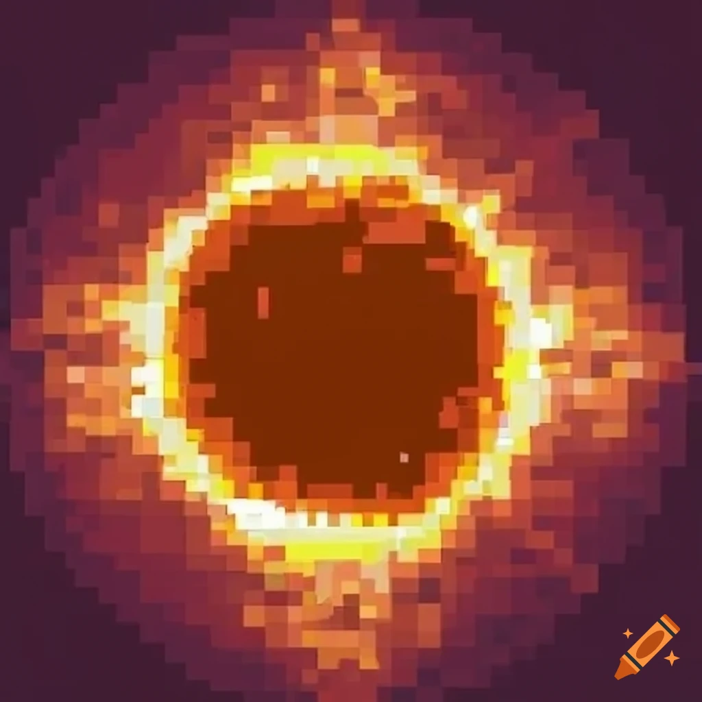 Sun emitting a single large radial solar flare in pixel art on Craiyon