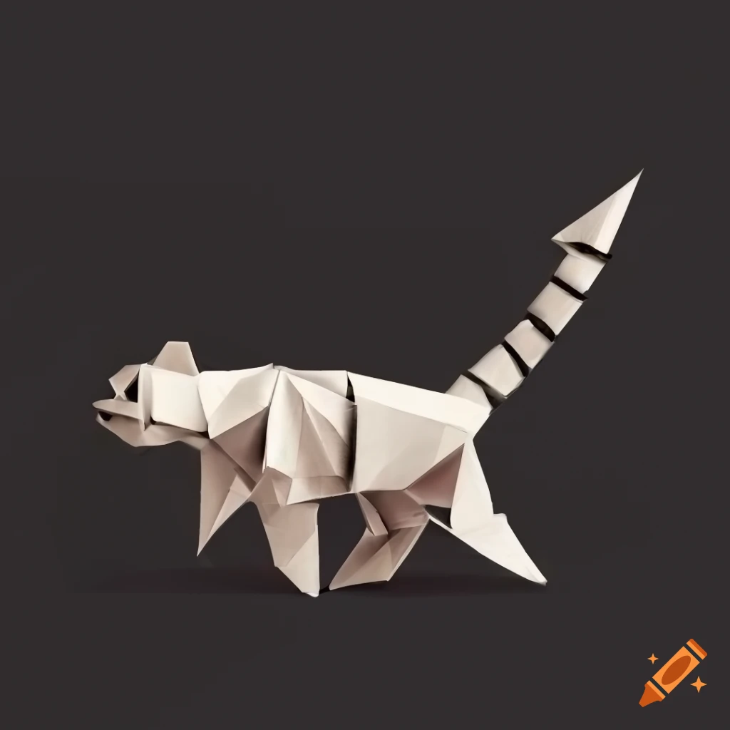 Origami hobbes jumping with a poplar background on Craiyon