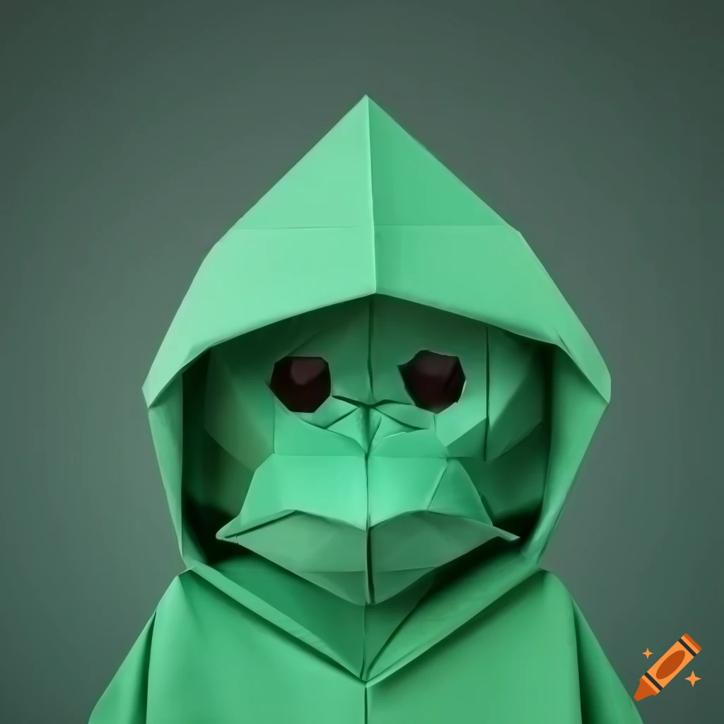 Origami high poly design with green hoodie on matte wood background on ...