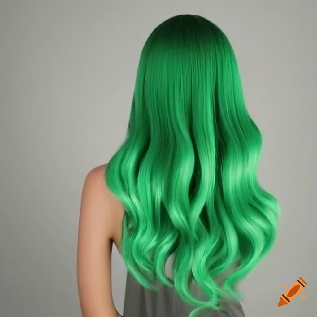 Wavy green wig from behind on Craiyon