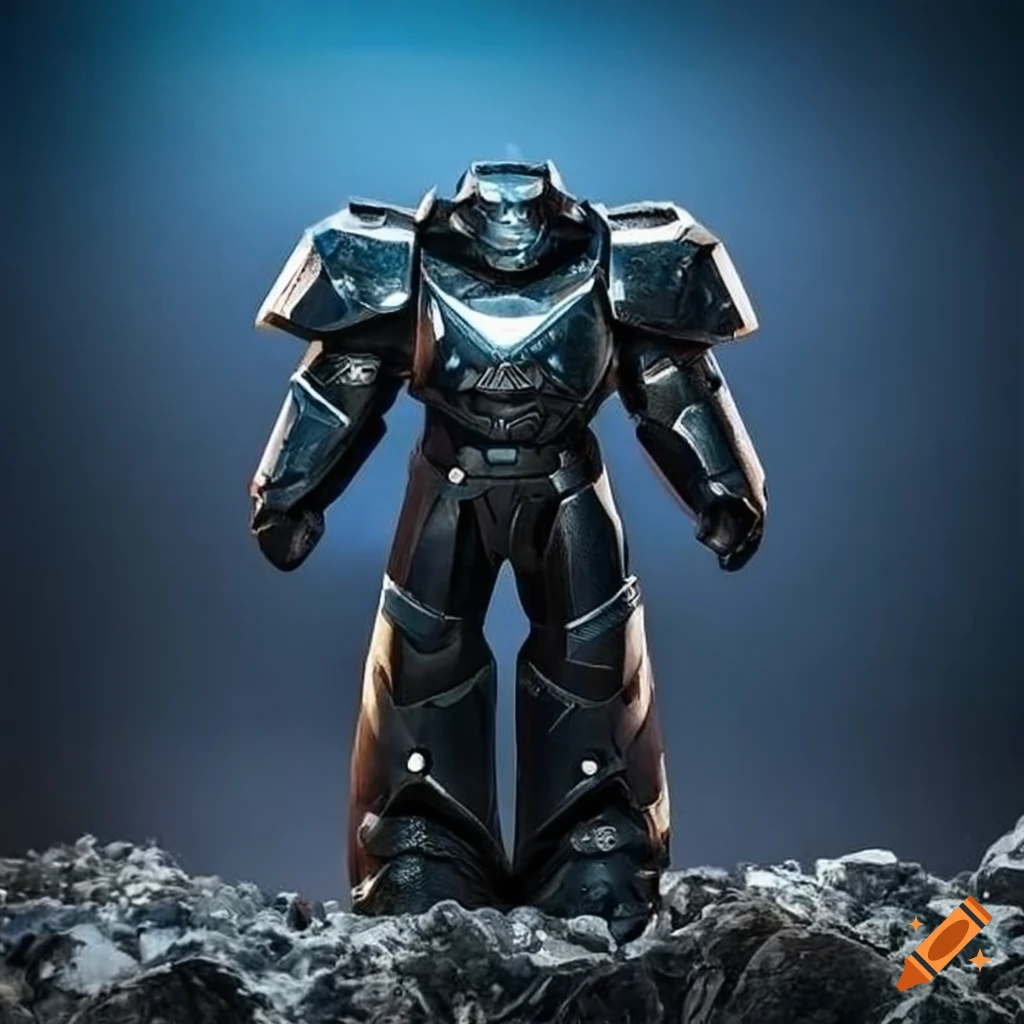 Full body power armor made of black obsidian crystals with jet pack ...