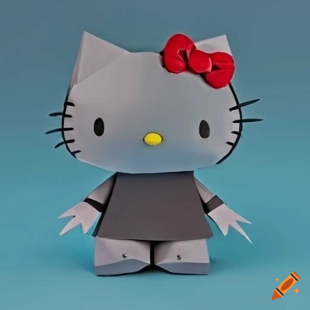 Origami hello kitty on a matte blue background on Craiyon
