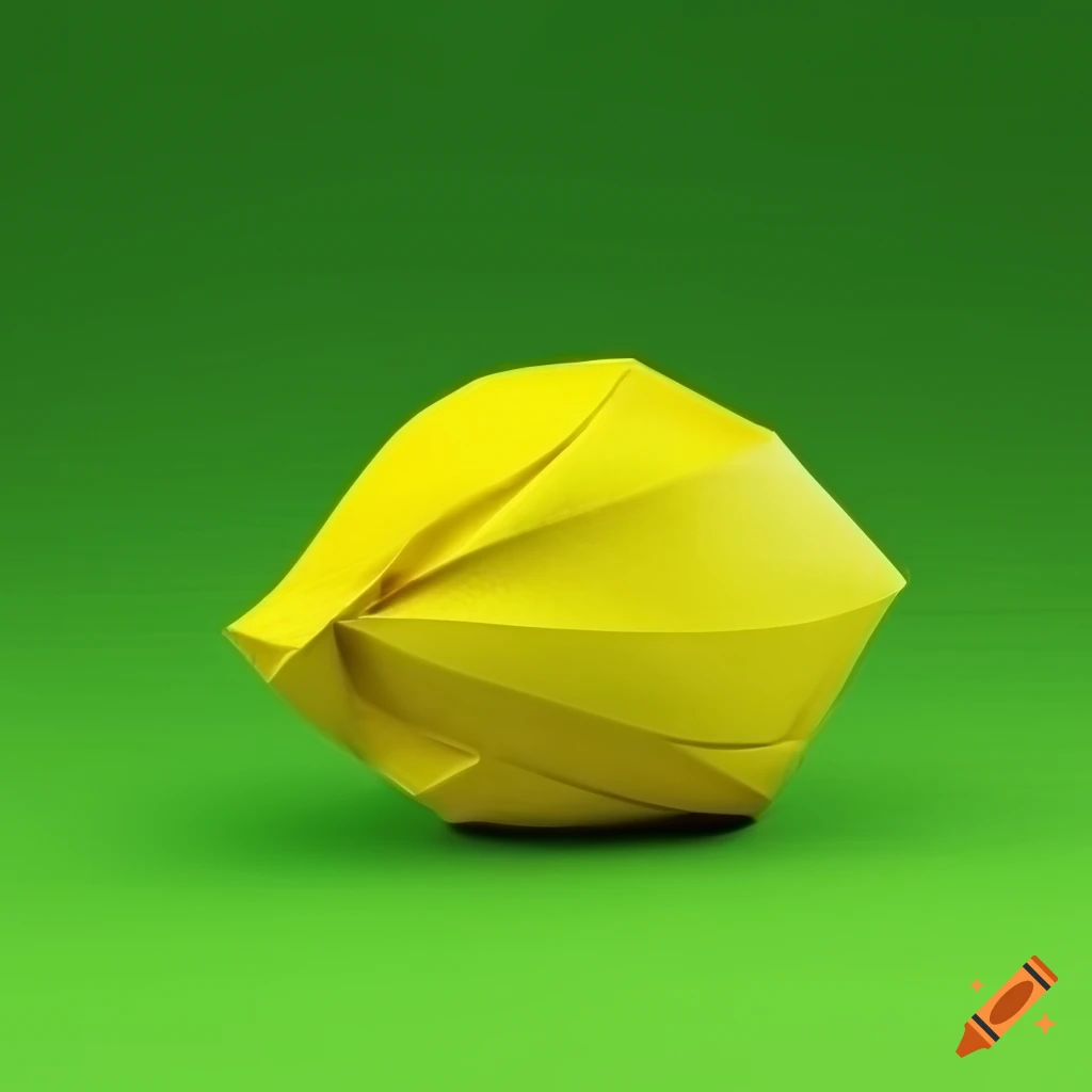 Origami lemon fruit on green wood background on Craiyon