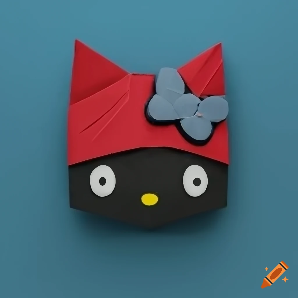 Origami Hello Kitty on a blue background on Craiyon